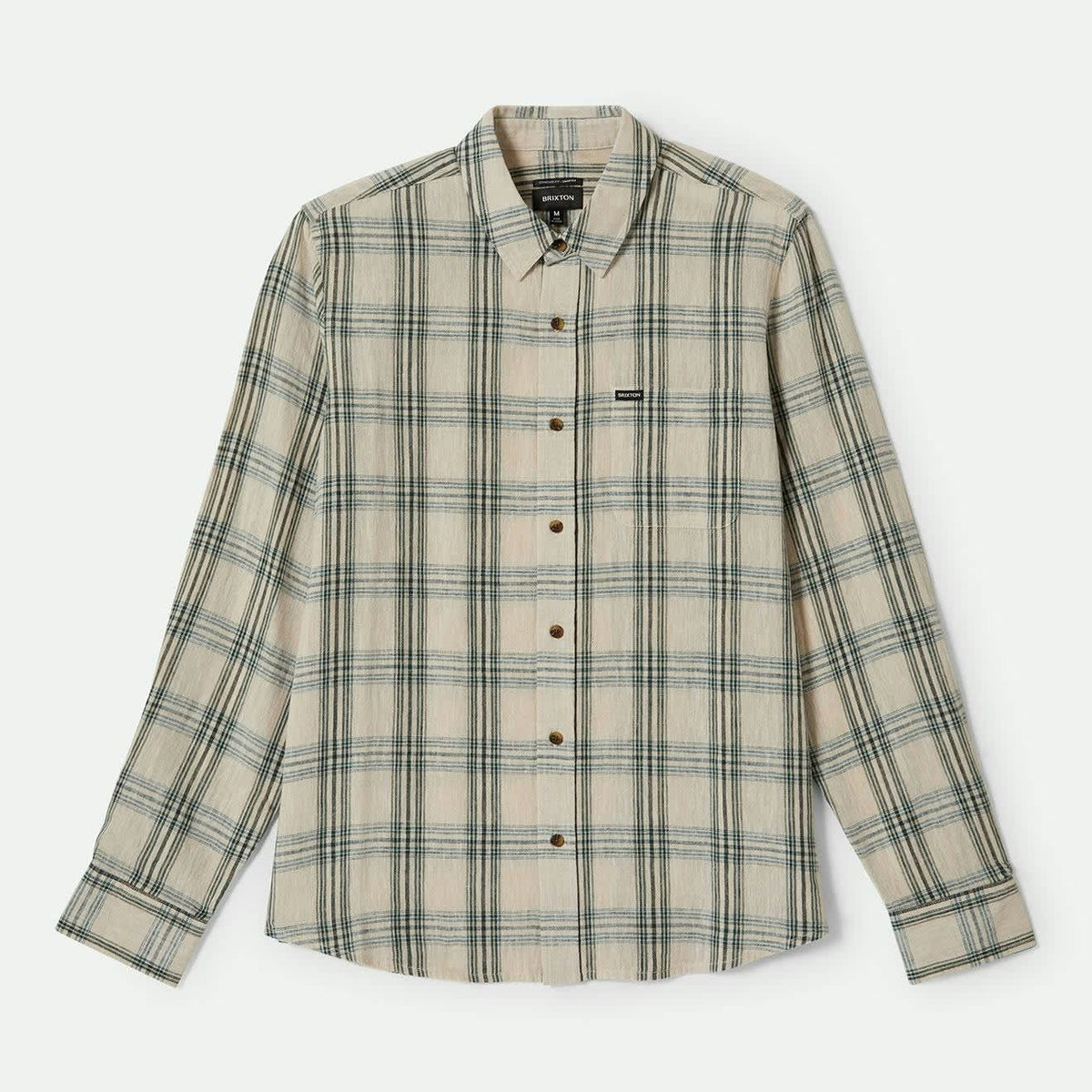 Men's Charter Linen Blend L/S Shirt in Off White/Ivy Green Plaid ...