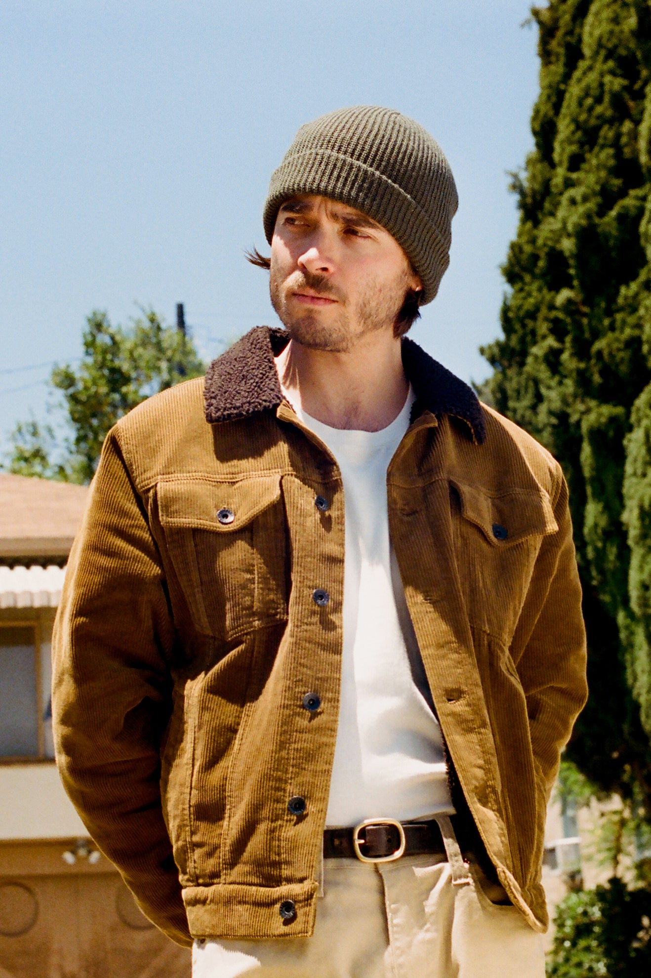 Builders Cable Stretch Sherpa Lined Trucker Jacket - Khaki Cord ...