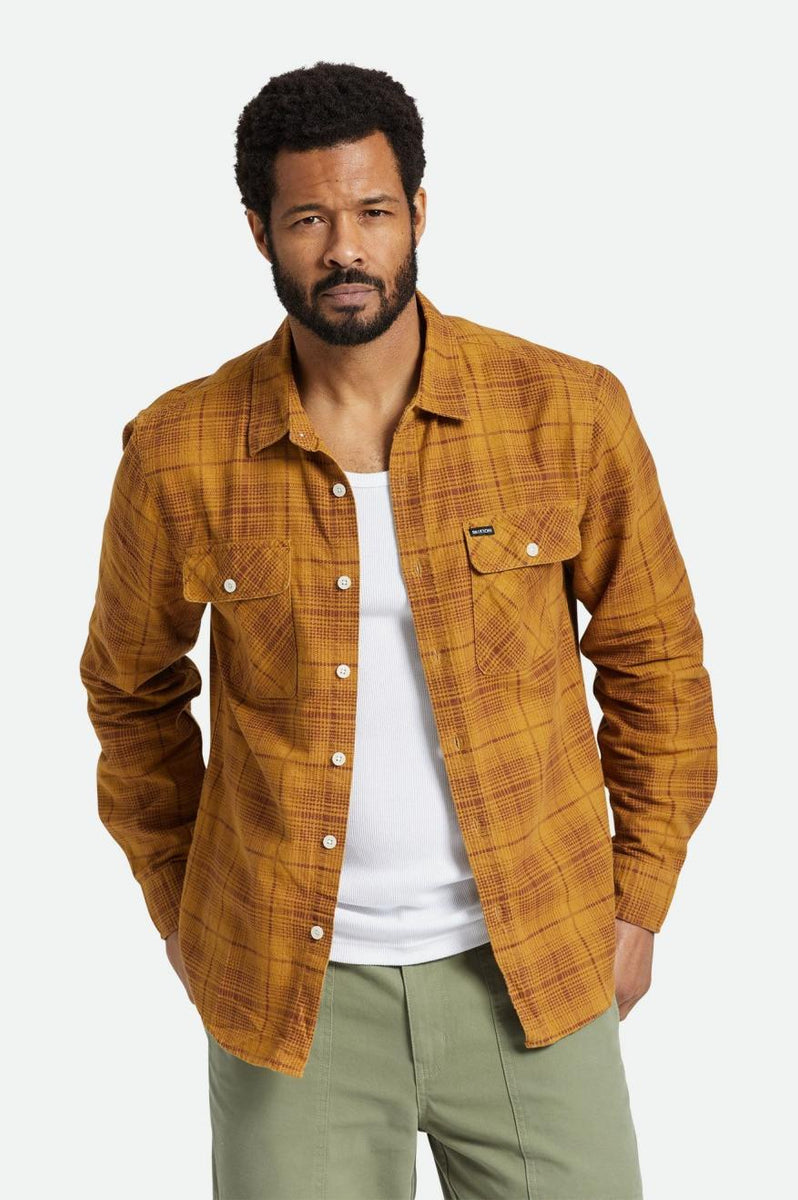 Bowery Summer Weight L/S Flannel - Mustard/Brown/Red Brown – Brixton Europe