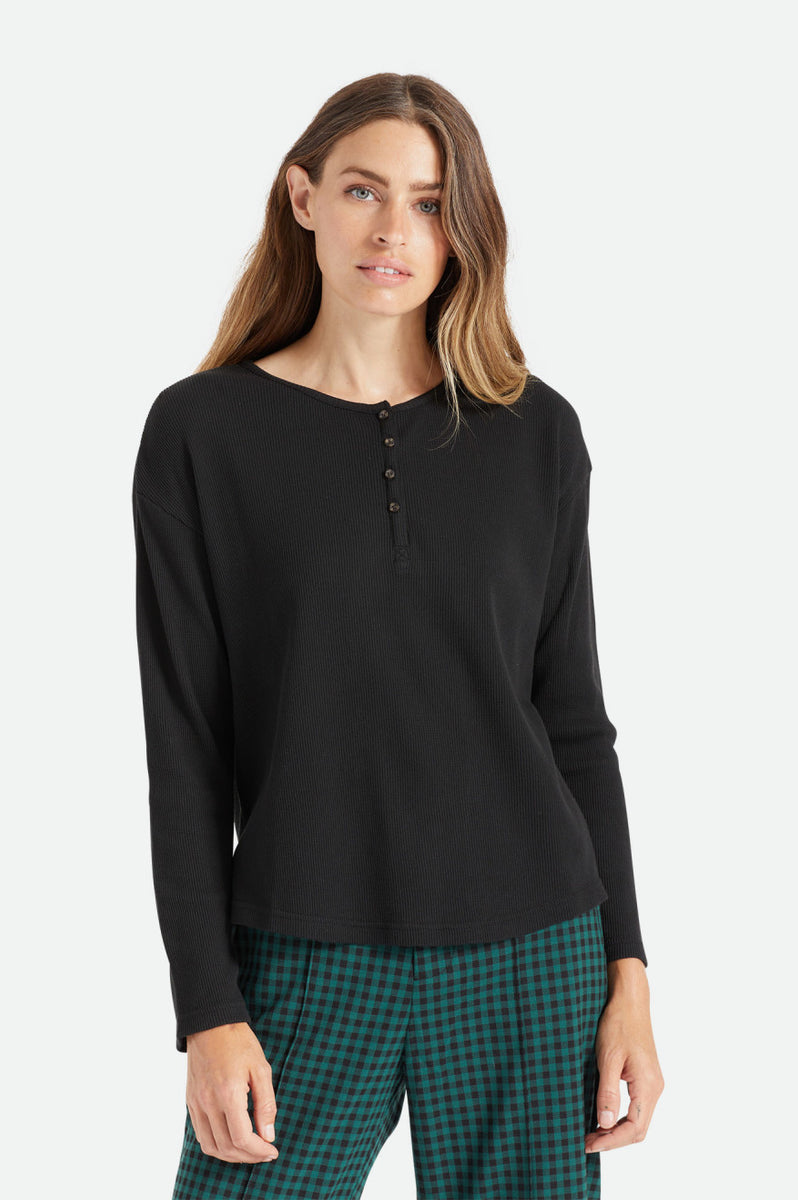 Women's Monty Long-Sleeve Henley Top - Black – Brixton Europe